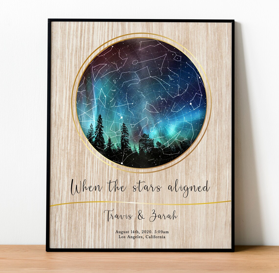 Night Sky Print, Custom Star Map, Personalized Sky Map Wood Effect, 1st ...