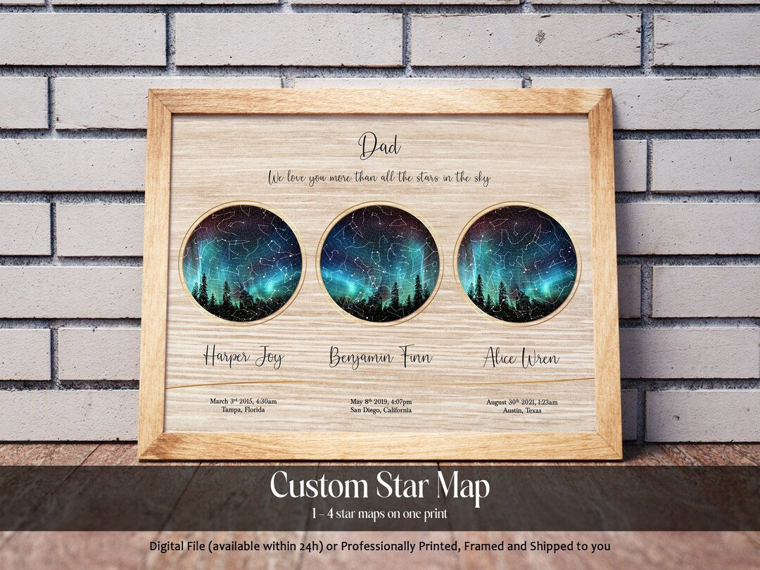 Star Map GIFT FOR DAD, Fathers Day Gift, Mothers Day Gift, Custom 2 3 4 ...