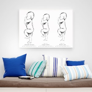 TRIO BIRTH Poster in Scale 1:1, Customized Birth Poster, SIBLINGS Birth ...