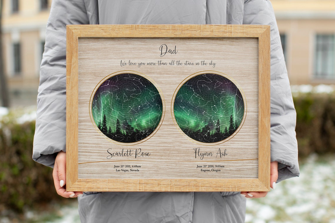 4 LOCATION STAR MAP, Custom Dad Gift, Personalized Star Map, Fathers ...