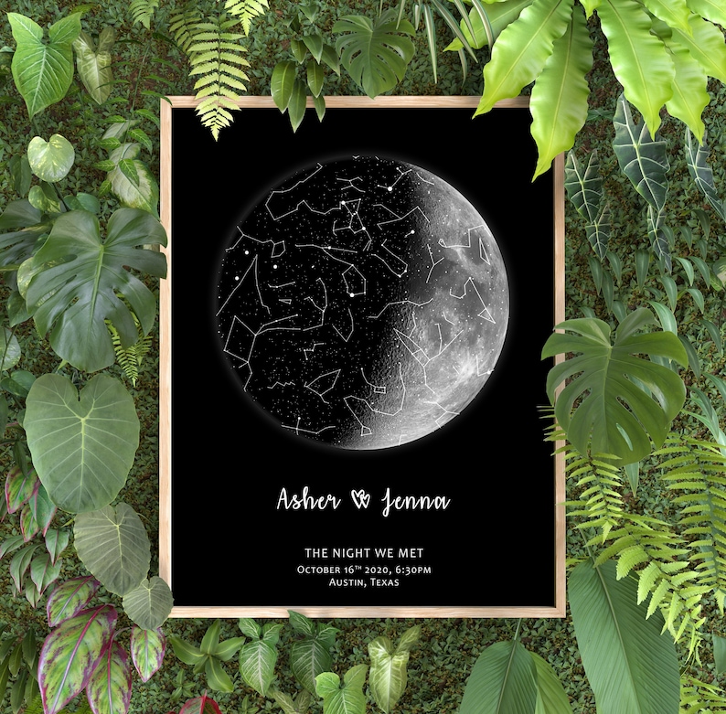 Star Map and Moon Phase Print, Custom Star Map, Personalized Moon Phase ...