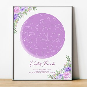 Birth Stats, Baby Star Map. New Baby Gift, Floral Nursery Print, Girls ...