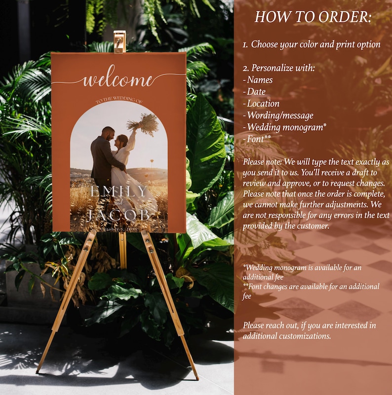 Arched Wedding Welcome Sign With Photo, Elegant Custom Welcome Sign ...