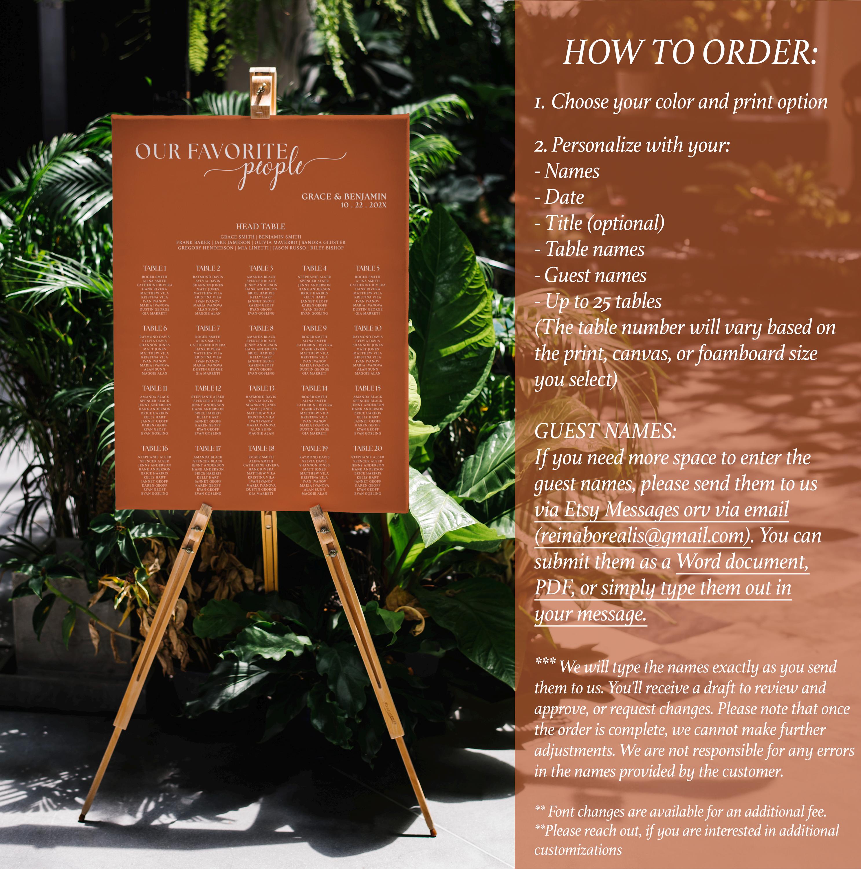 Our Favorite People Wedding Seating Chart, Modern Elegant Find Your ...