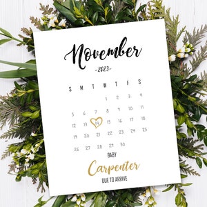 November 2023 Custom PREGNANCY ANNOUNCEMENT Calendar, Social Media Baby ...