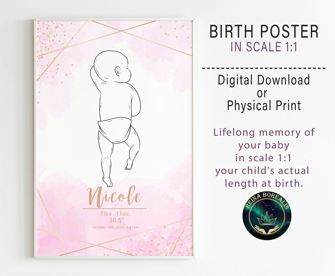 Birth Poster in Scale 1:1, Personalized Baby Poster, Custom Newborn ...