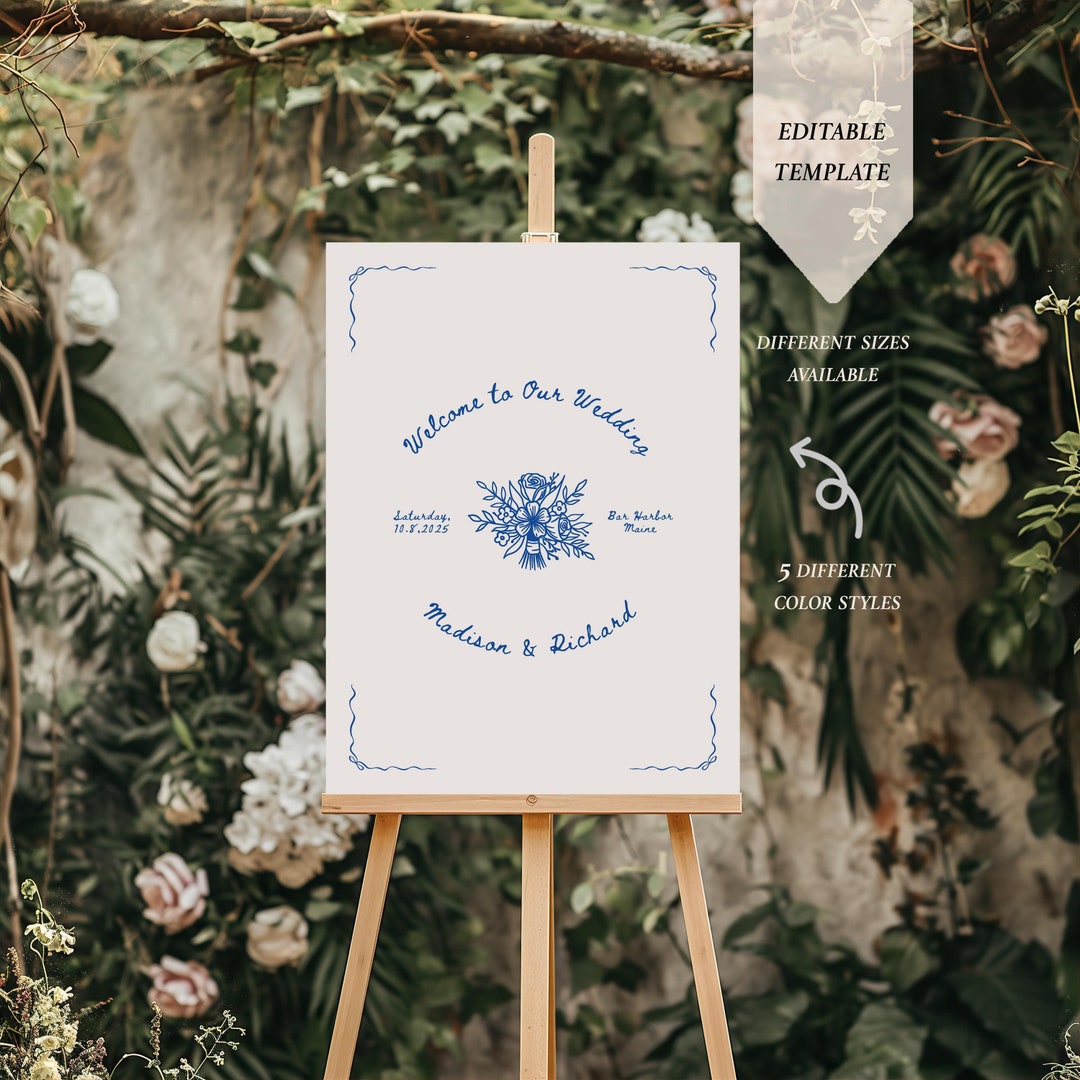 Hand Drawn Welcome Wedding Sign, Colorful Wedding Welcome Sign Template ...