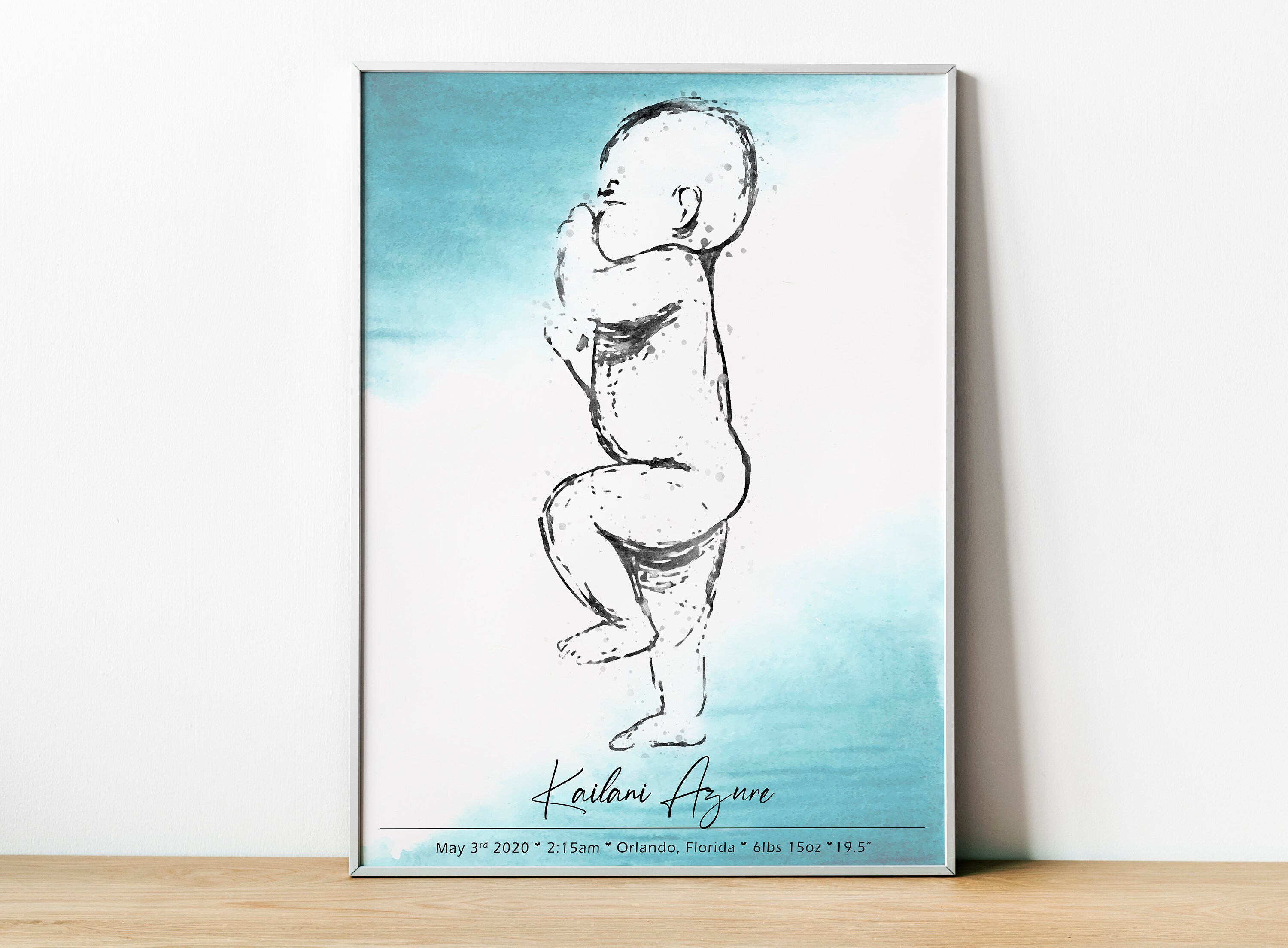 THE BIRTH POSTER In Scale 1:1 Baby Sketch Custom Newborn | Etsy