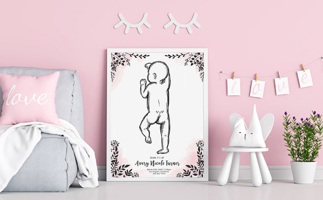 THE BIRTH POSTER in Scale 1:1, Baby Sketch, Custom Made Newborn Poster ...