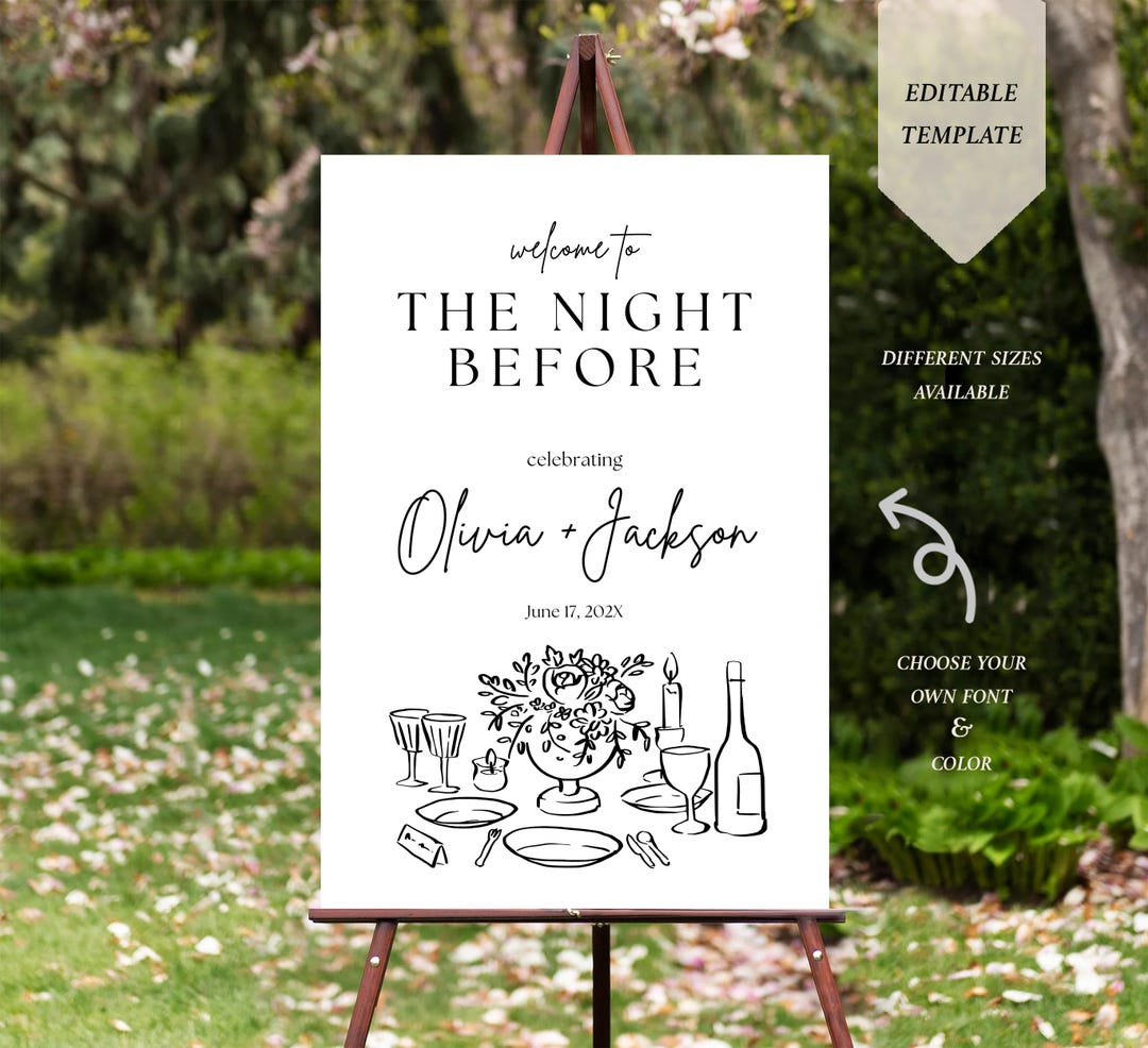 The Night Before Welcome Sign Template, Hand Drawn Rehearsal Dinner ...