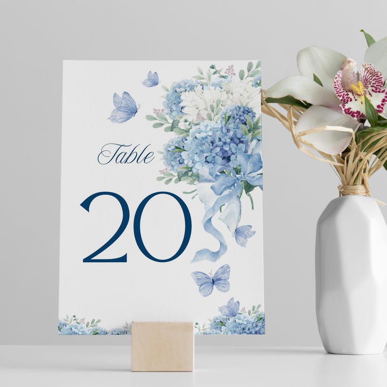 Dusty Blue Hydrangea Table Numbers, Elegant Something Blue Wedding ...