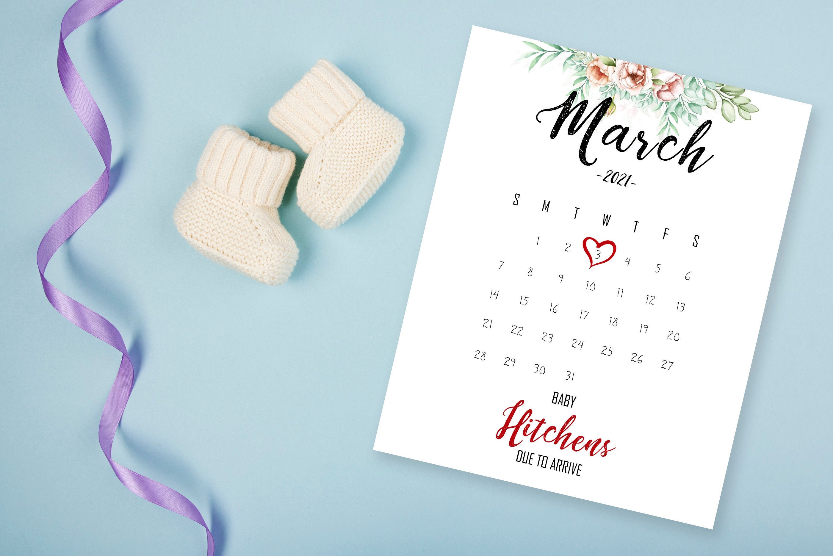 PREGNANCY ANNOUNCEMENT Calendar MARCH 2021 Custom Social | Etsy