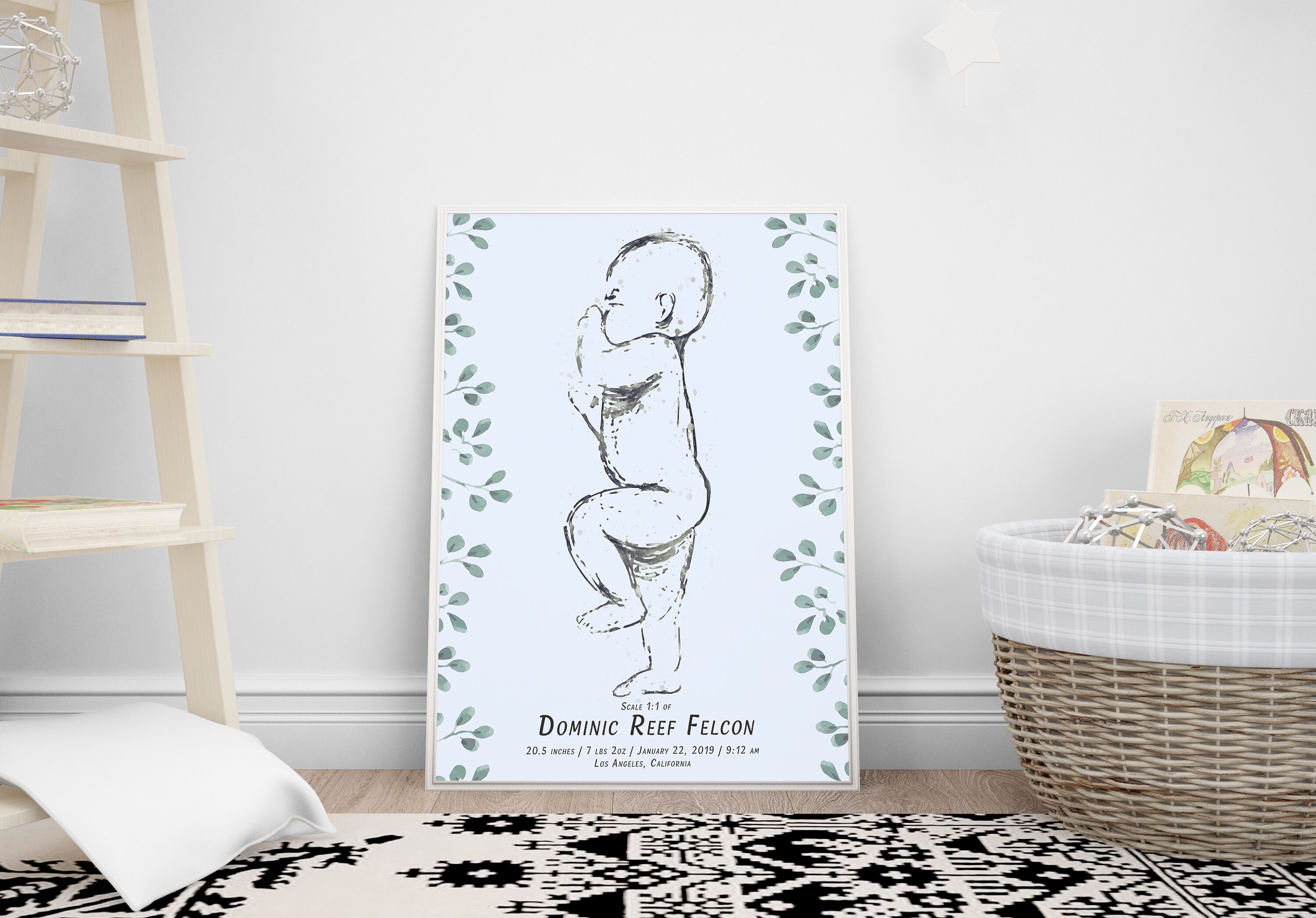 Birth Poster in Scale 1:1, Personalized Baby Poster,watercolor Baby ...