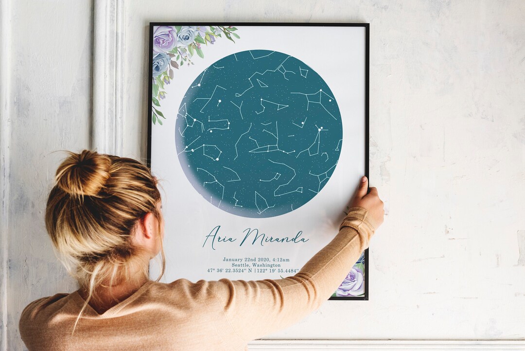 Birth Stats, Baby Star Map. New Baby Gift, Floral Nursery Print, Girls ...