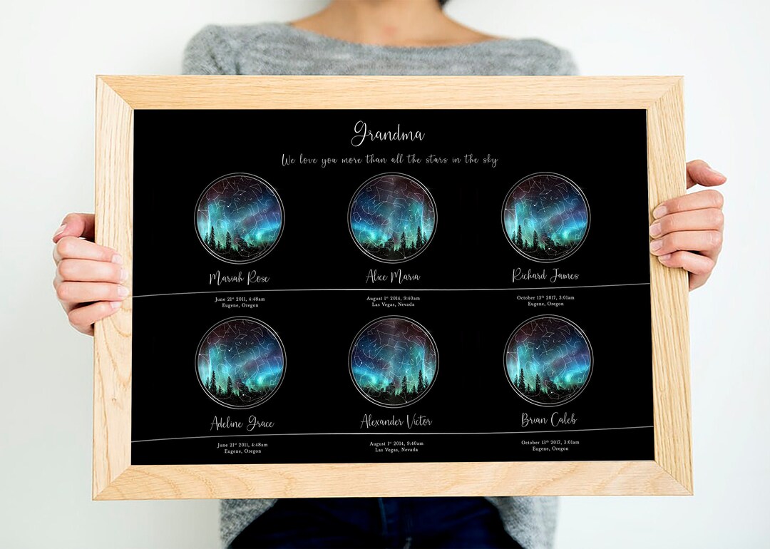 Grandma Mother's Day Gift Custom 6 STAR MAP by Date , Personalized ...