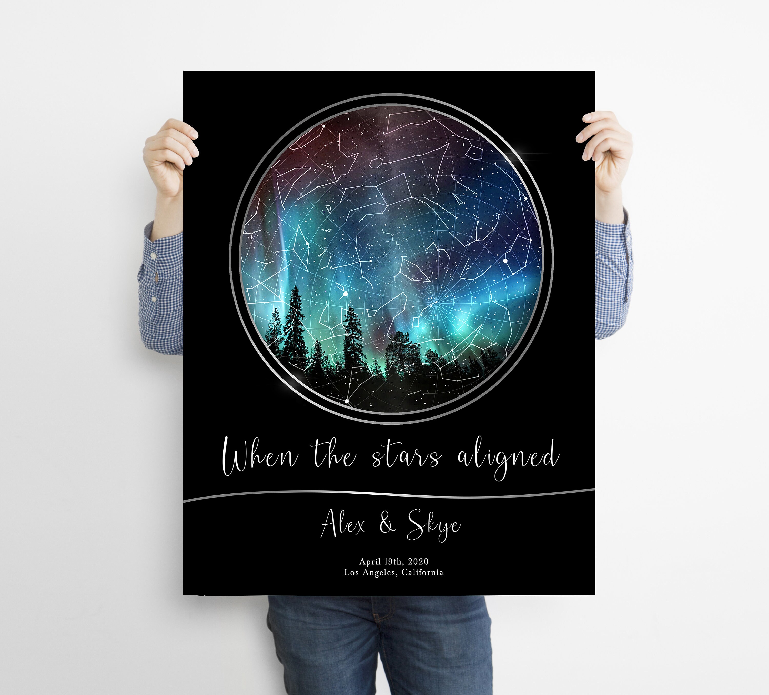 Digital star alignment constellation watercolor map with chosen zodiac ...