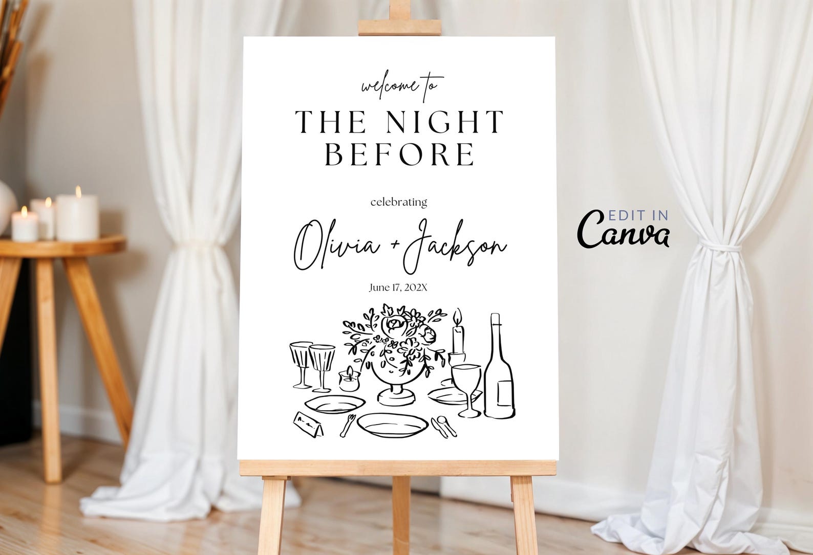 The Night Before Welcome Sign Template, Hand Drawn Rehearsal Dinner ...