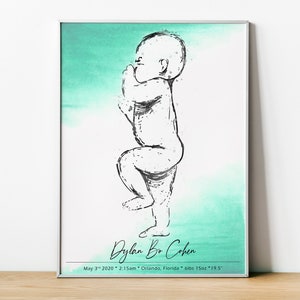 THE BIRTH POSTER in Scale 1:1, Baby Sketch, Custom Newborn Print, Baby ...