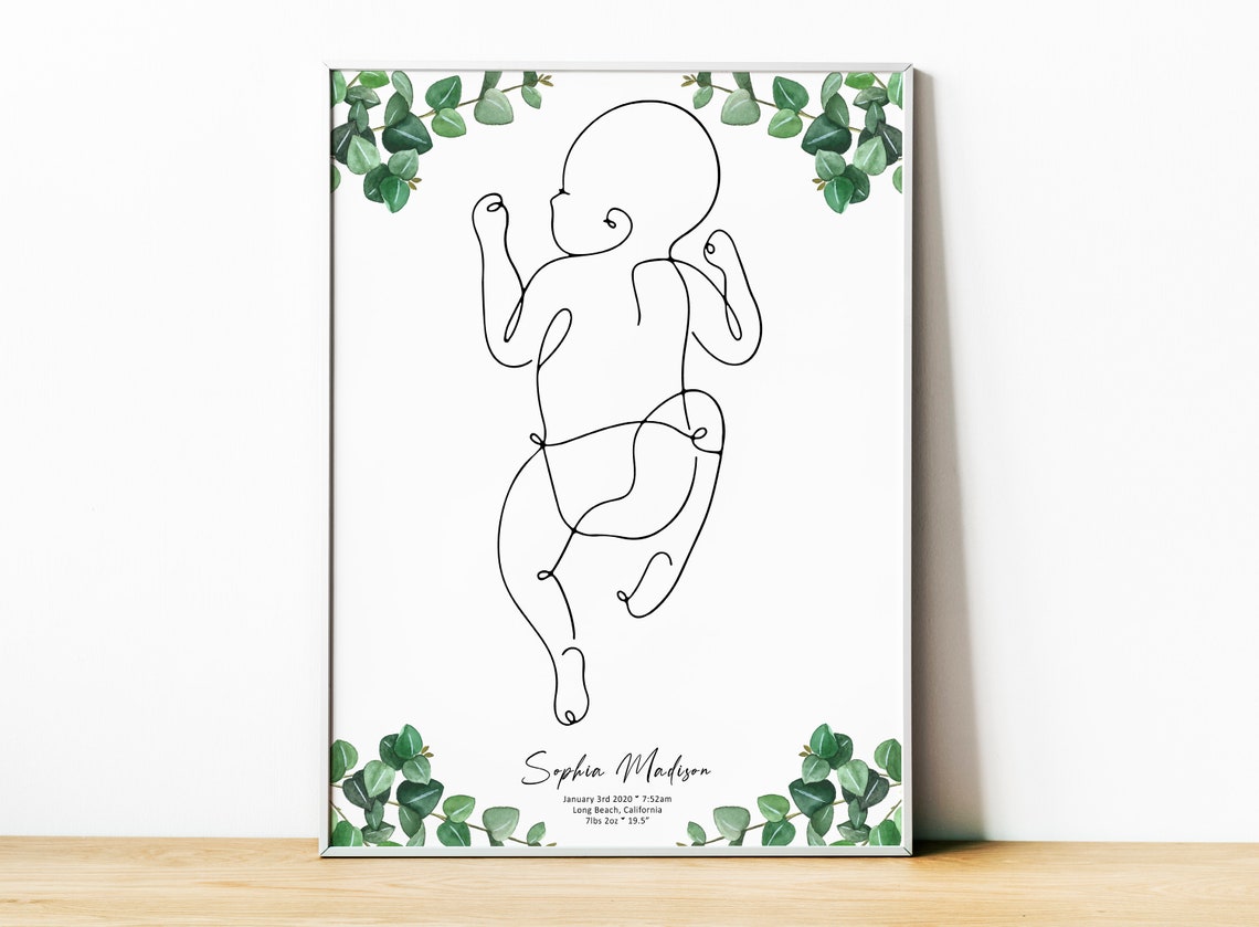 THE BIRTH POSTER in Scale 1:1, Baby Sketch, Custom Made Newborn Poster ...
