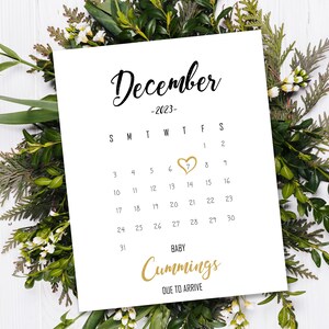 December 2023 Custom PREGNANCY ANNOUNCEMENT Calendar, Social Media Baby ...