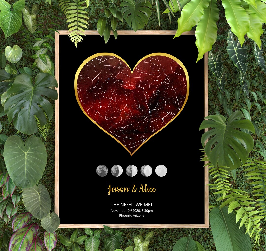 Heart Star Map VALENTINE'S DAY GIFT, When the Stars Aligned Sky Map ...