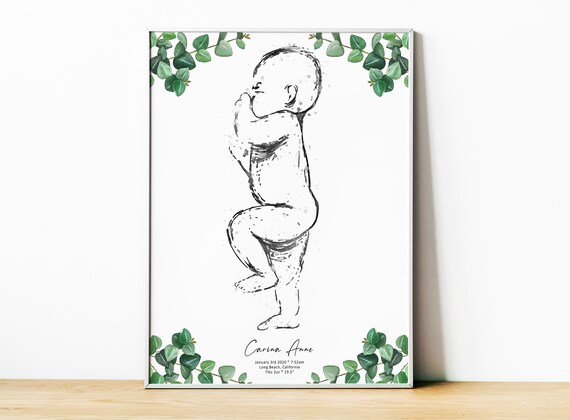 THE BIRTH POSTER in Scale 1:1 Baby Sketch Custom Made - Etsy
