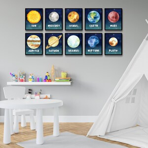 Watercolor SOLAR SYSTEM PLANETS Set of 10 Prints, Printable Wall Art ...