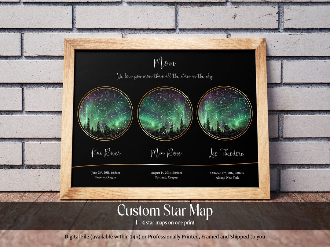 3 Location Star Map, Personalized Mothers Day Gift, Gift for Mom ...
