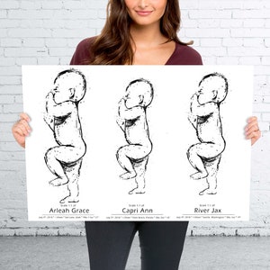 TRIO BIRTH Poster in Scale 1:1, Customized Birth Poster, SIBLINGS Birth ...