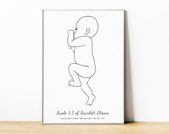 THE BIRTH POSTER in Scale 1:1 Baby Sketch Custom Newborn | Etsy
