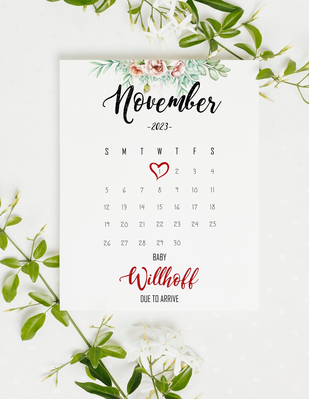 November 2023 PREGNANCY ANNOUNCEMENT Calendar, Custom Social Media Baby ...