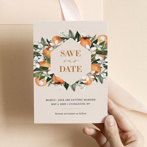 Citrus Save the Date Template, Printable Orange Blossom Wedding Save ...