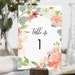 Peach Floral Table Number Card Template Printable Wedding - Etsy
