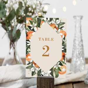 Orange Table Number Card Template, Printable Citrus Summer Wedding ...