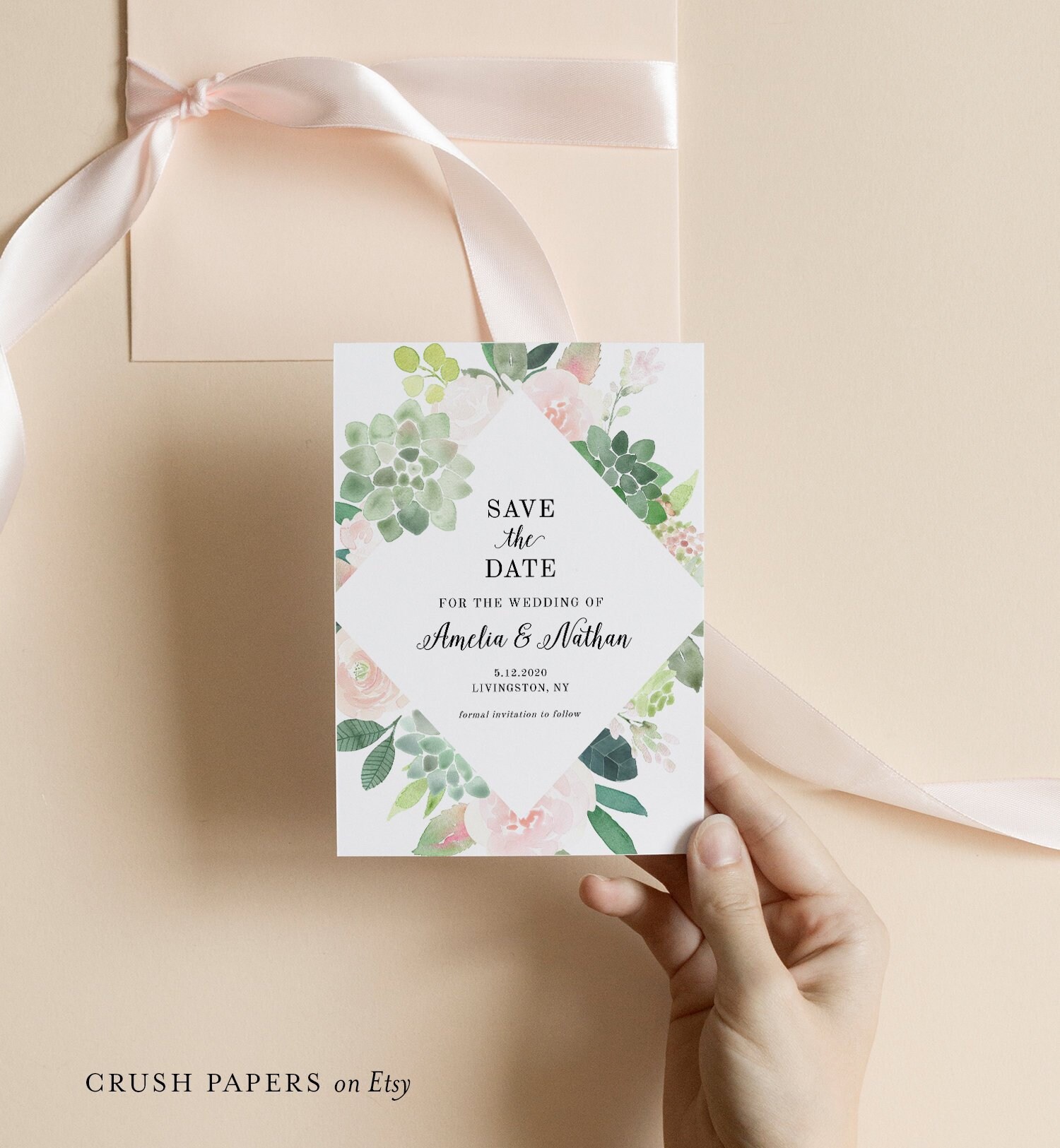 Save the Date Template Printable Wedding Date Card Succulent | Etsy