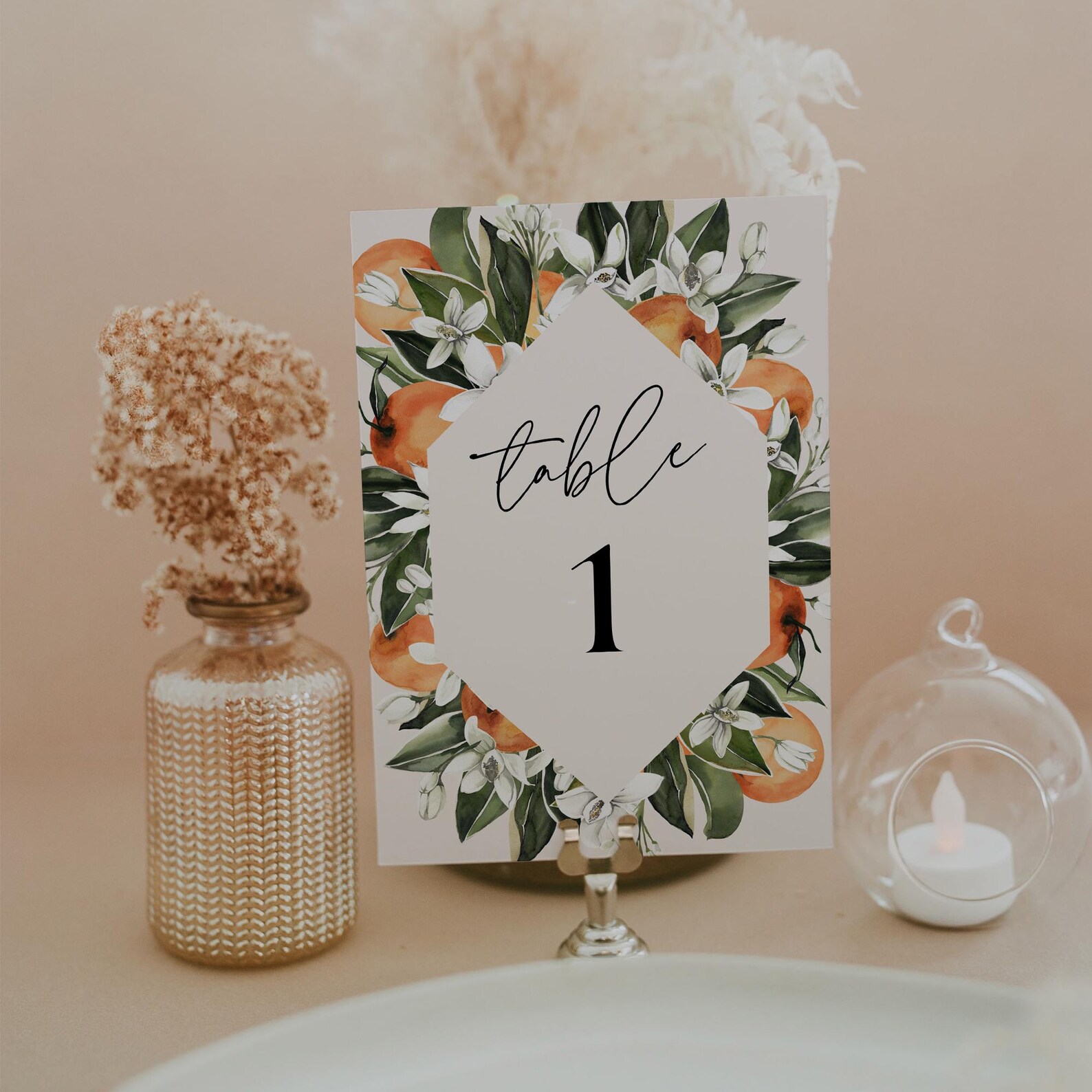 Orange Table Number Card Template, Printable Citrus Summer Wedding ...