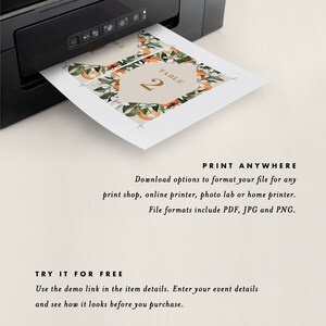 Orange Table Number Card Template, Printable Citrus Summer Wedding ...