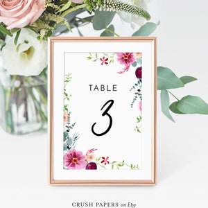 Garden Table Number Card Template, Printable Wedding Table Seating ...