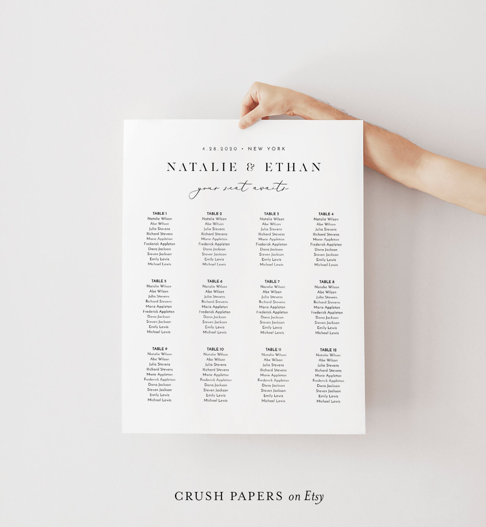 Seating Chart Poster Template Alphabetic / Table No. Order - Etsy