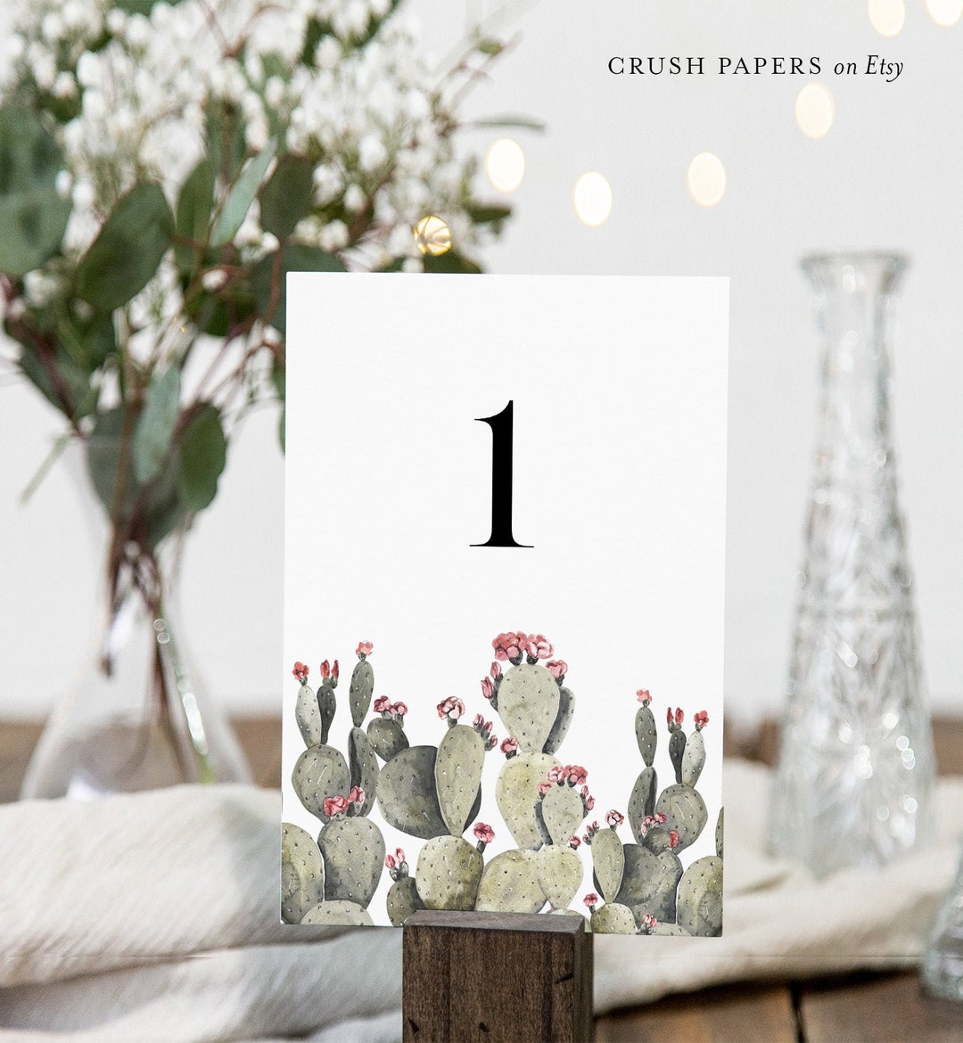 Cactus Table Number Card Template, Printable Modern Desert Wedding ...