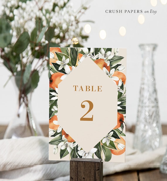Orange Table Number Card Template Printable Citrus Summer | Etsy