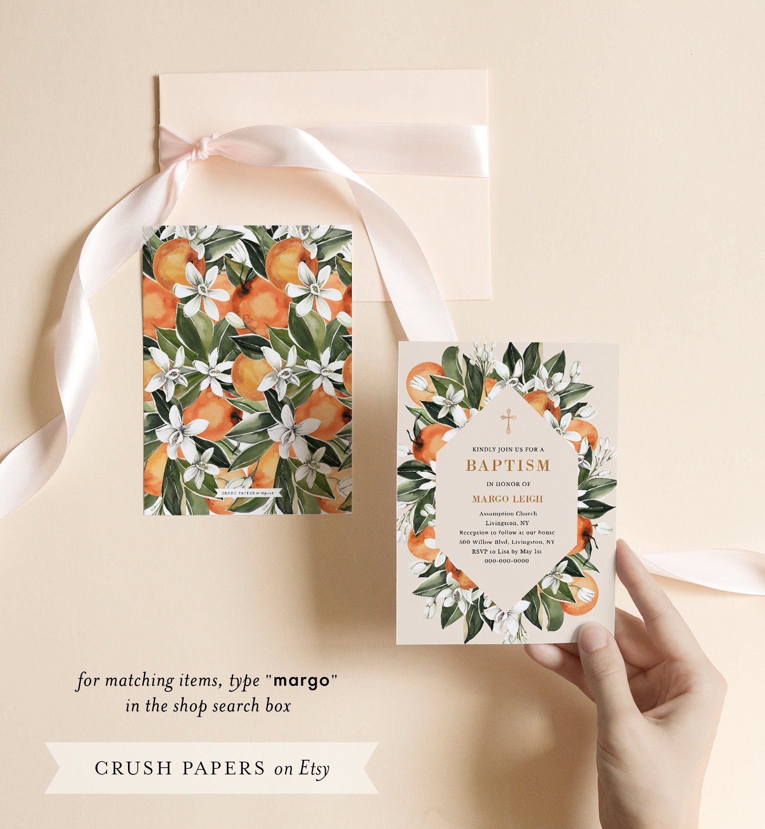 Baptism Invitation Template Citrus Orange Printable Summer / - Etsy