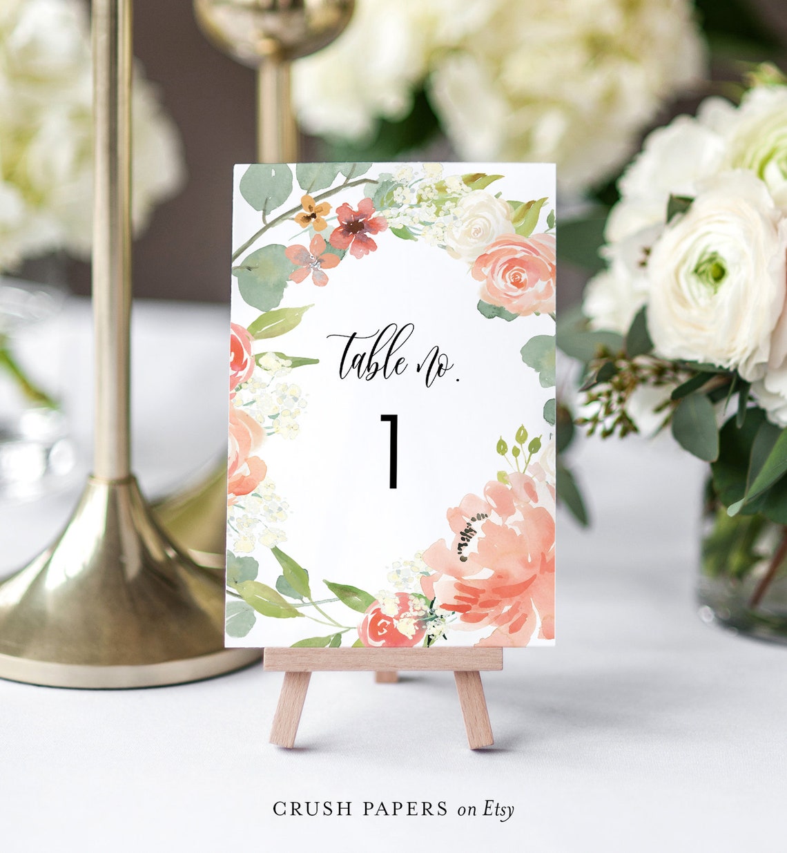 Peach Floral Table Number Card Template Printable Wedding - Etsy