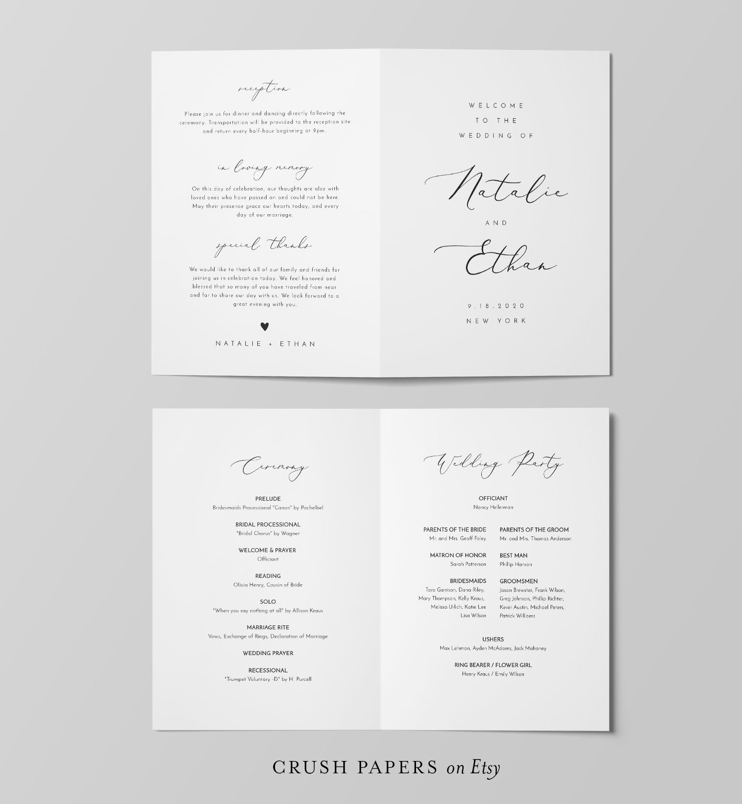 Folded Wedding Program Template Printable Order of Service - Etsy