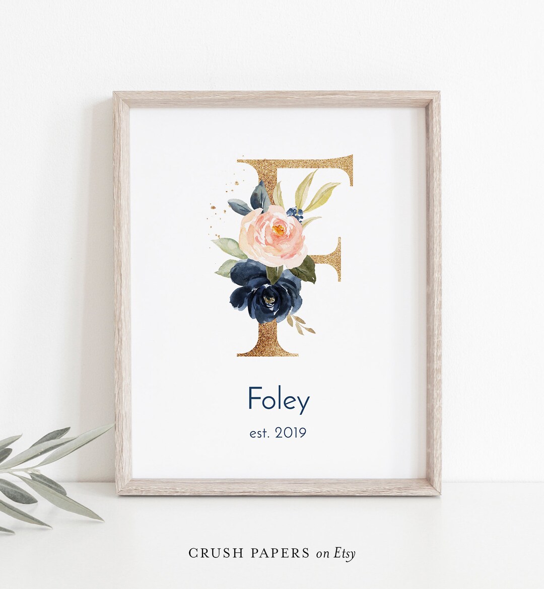 F Monogram, Personalized Gift, Baby Name Wall Art, Kids Room, Editable ...