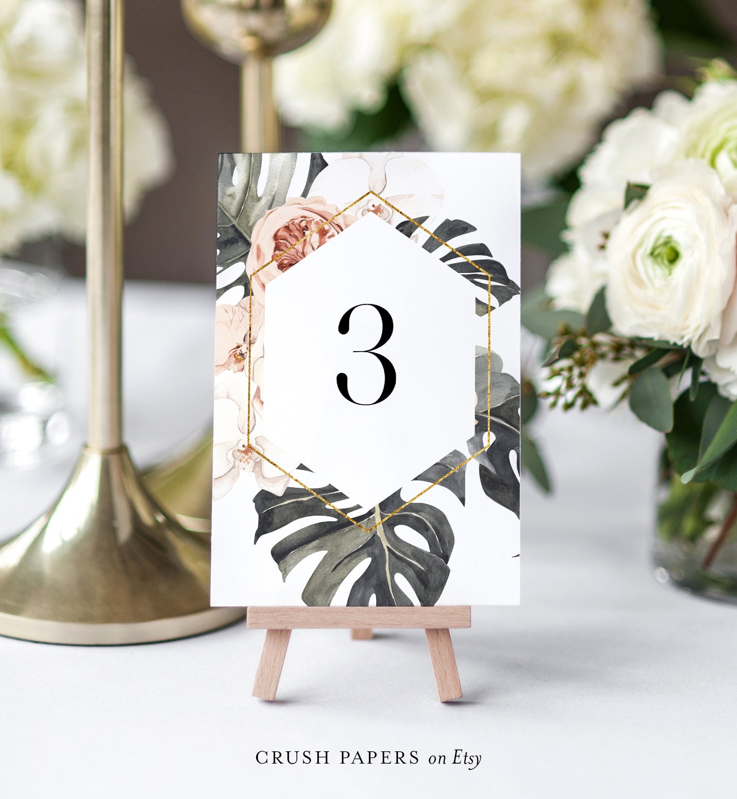 Tropical Table Number Card Template Printable Modern Beach | Etsy