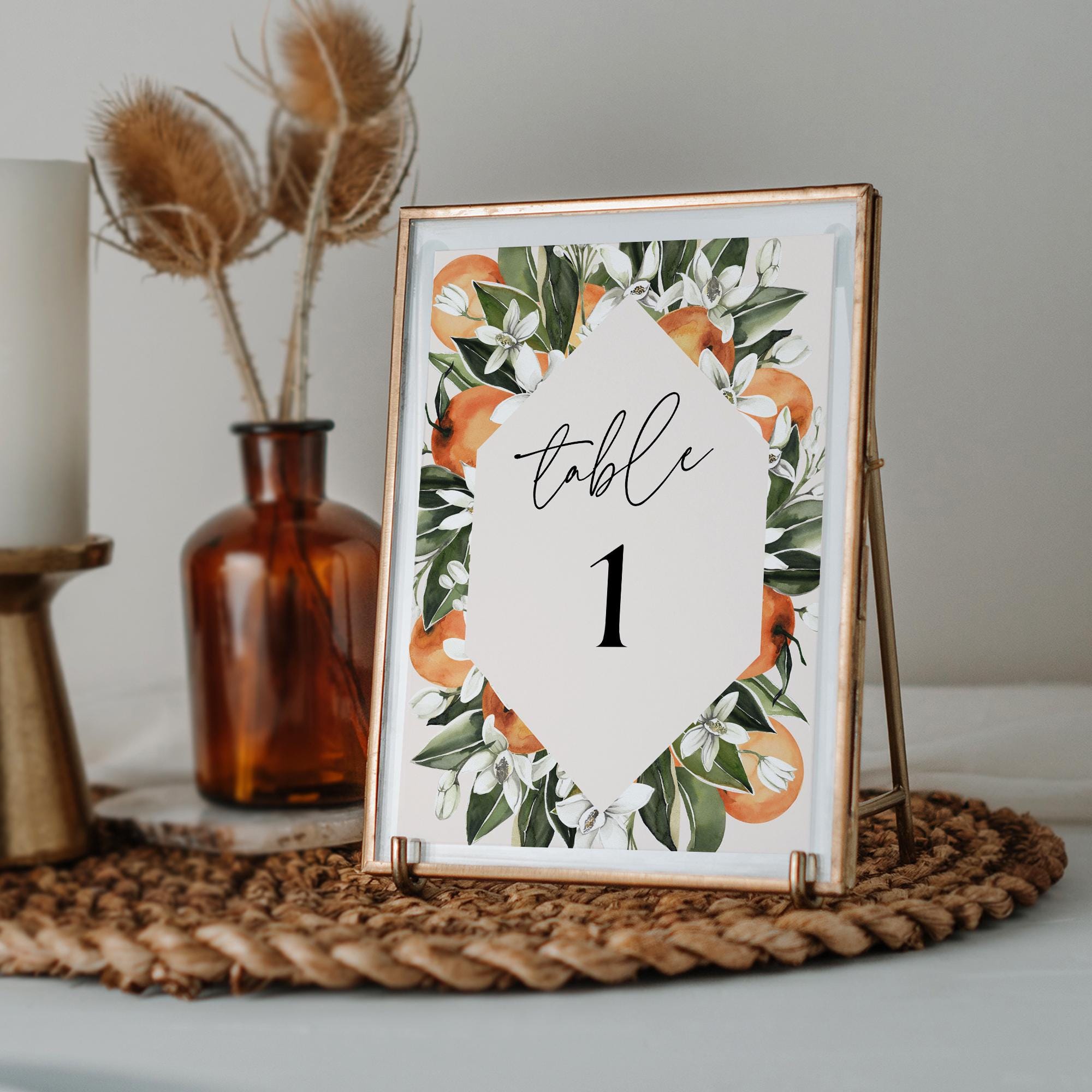 Orange Table Number Card Template, Printable Citrus Summer Wedding ...