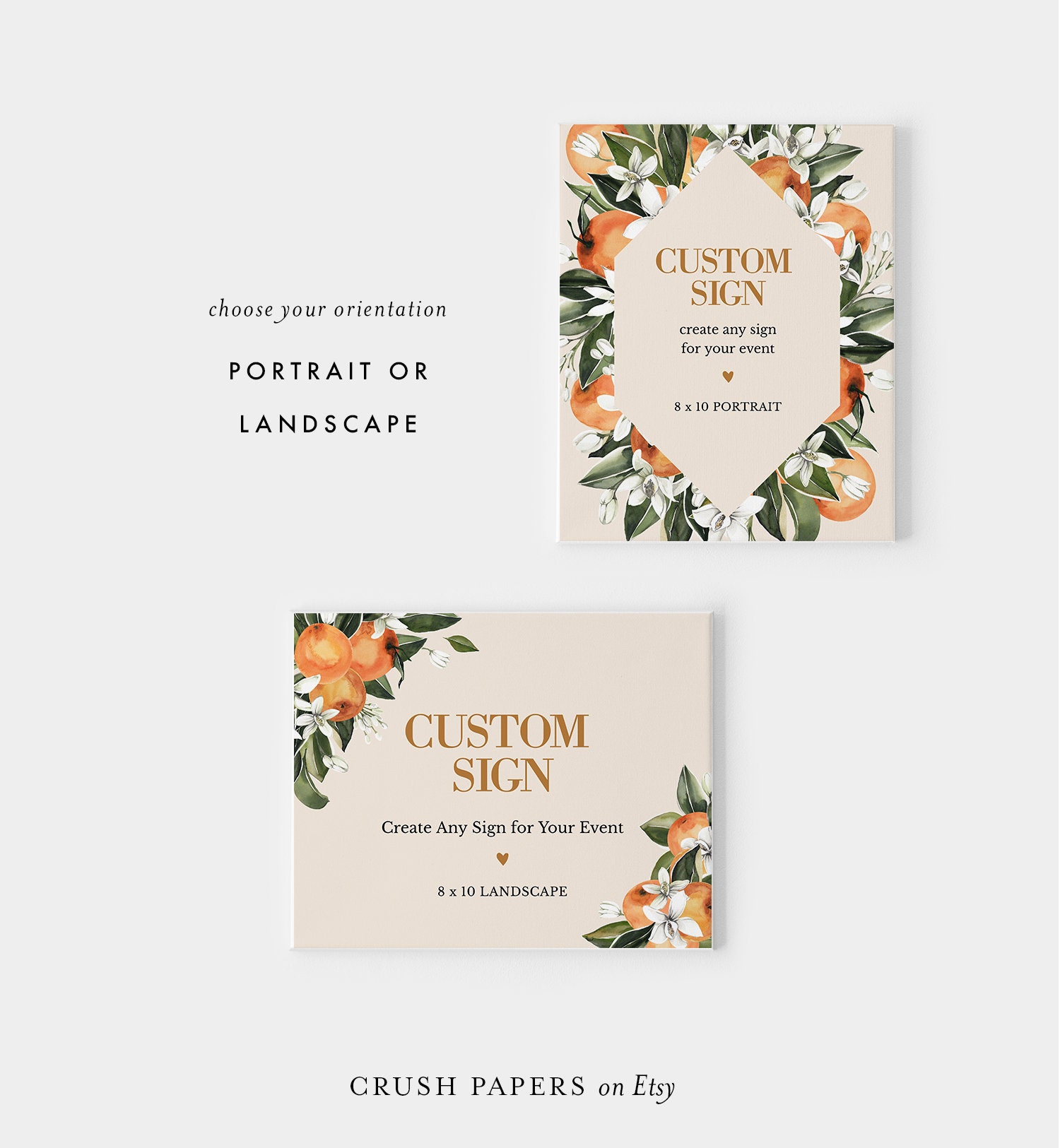 Custom Sign Template Citrus Orange Create Unlimited Signs | Etsy