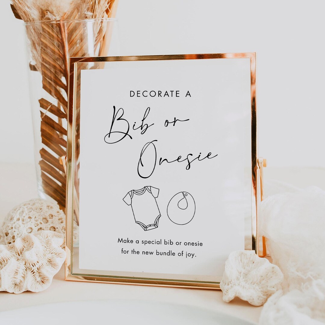 Decorate a Bib Sign, Minimalist Baby Shower Activity Signage, Decorate ...