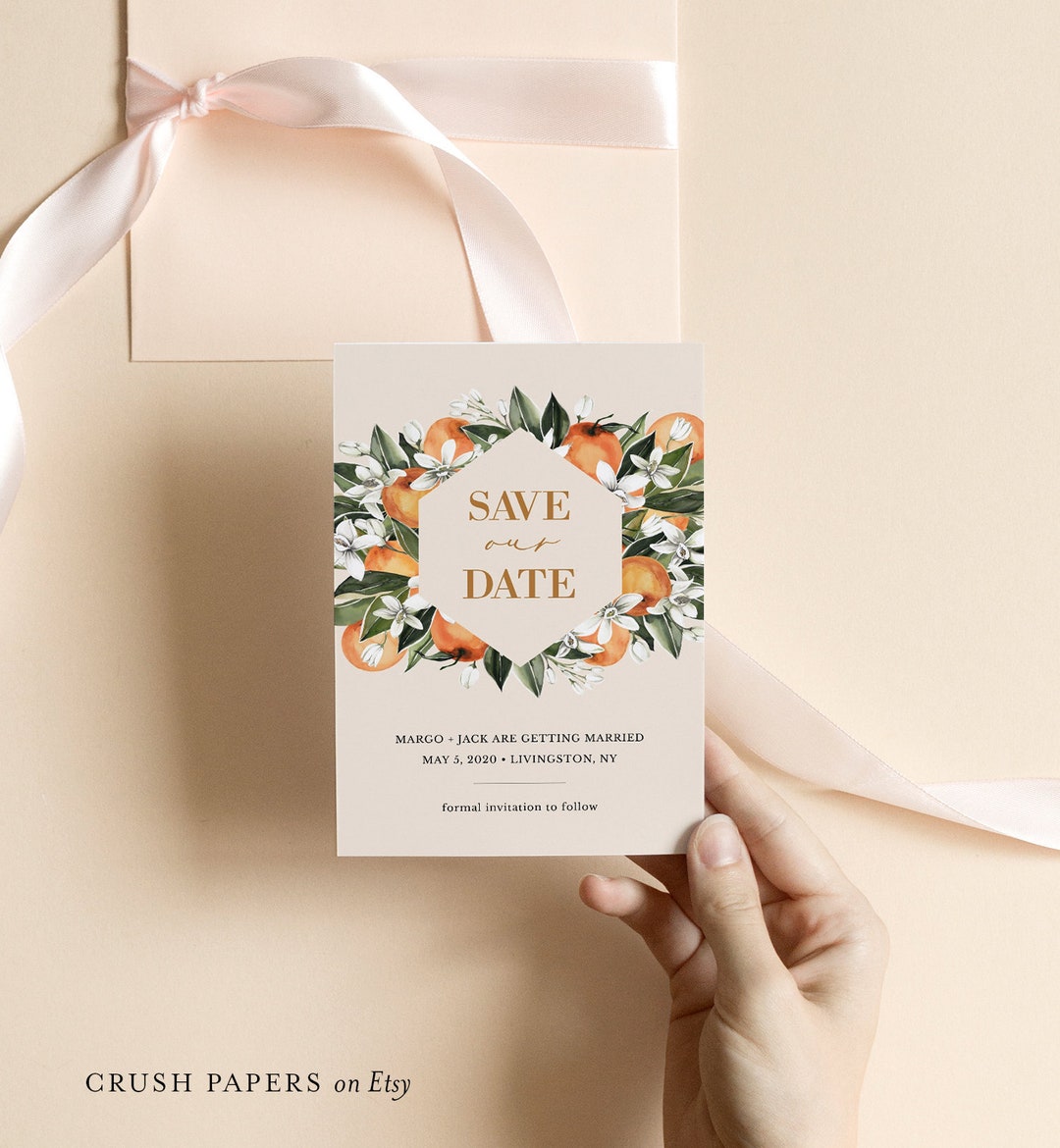 Citrus Save the Date Template, Printable Orange Blossom Wedding Save ...